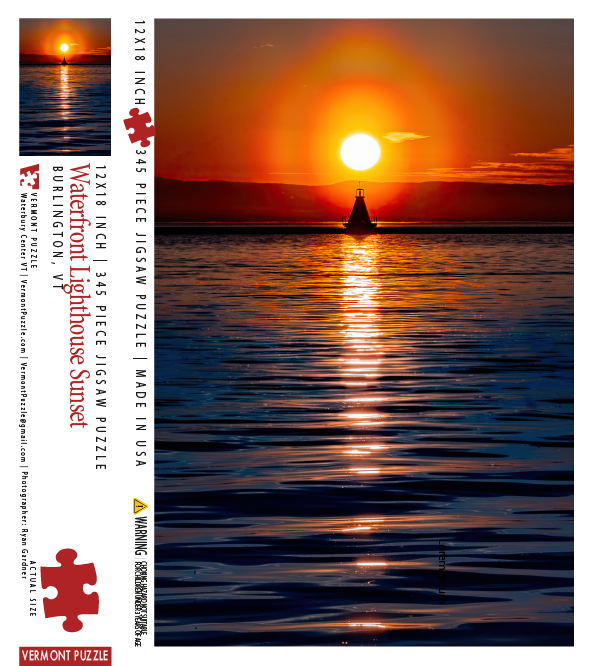 Waterfront Lighthouse Sunset Puzzle | Vermont Puzzle